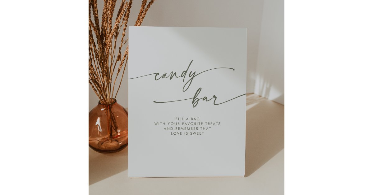 Boho Chic Modern Green and White Candy Bar Wedding Pedestal Sign | Zazzle