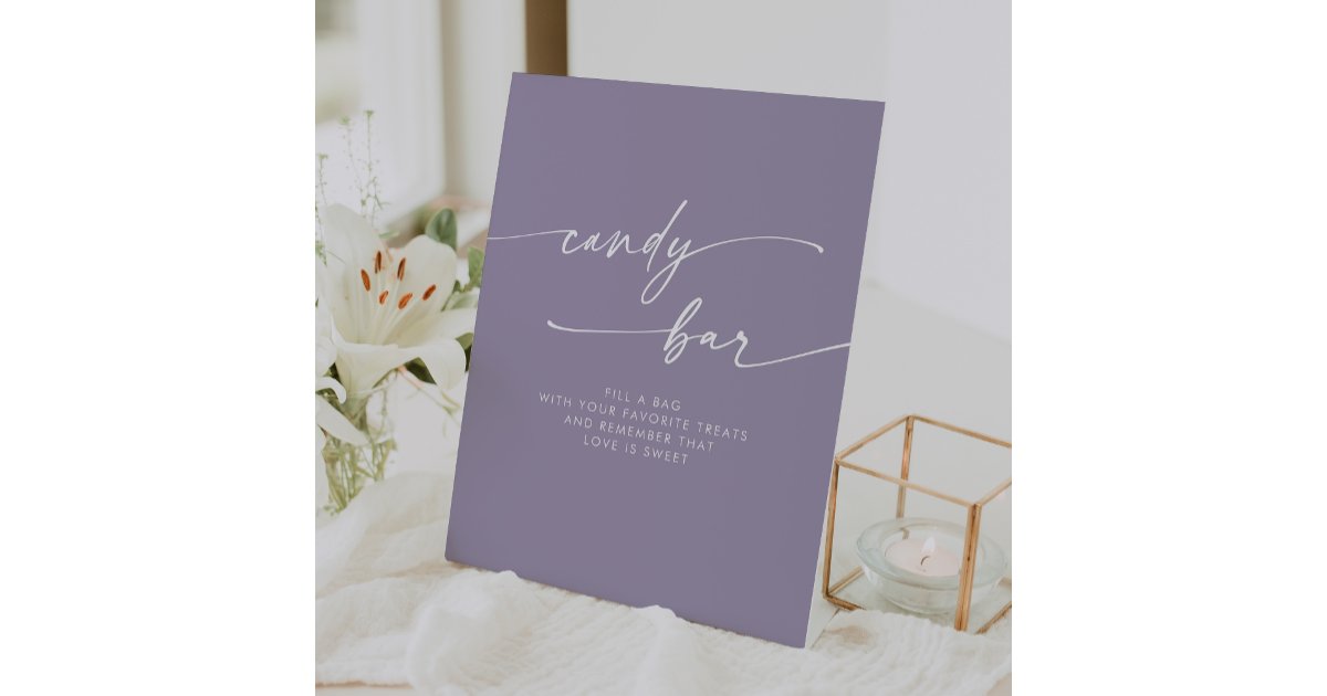 Boho Chic Modern Lavender Purple Candy Bar Wedding Pedestal Sign | Zazzle