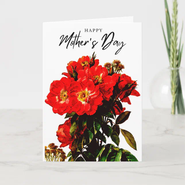 Boho Chic Mother's Day Red Roses Bouquet White Card | Zazzle