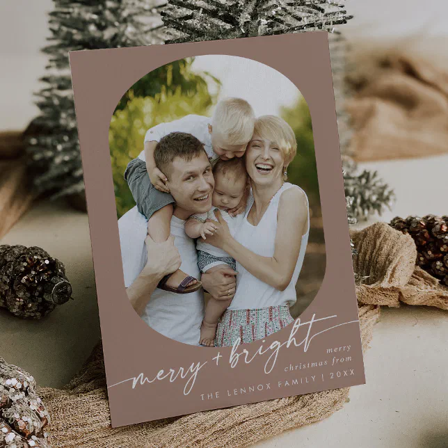 Boho Chic Neutral Merry Bright Photo Christmas Holiday Card | Zazzle