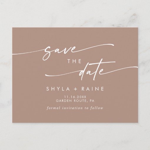 Boho Chic Neutral Taupe Wedding Save the Date Invitation Postcard | Zazzle