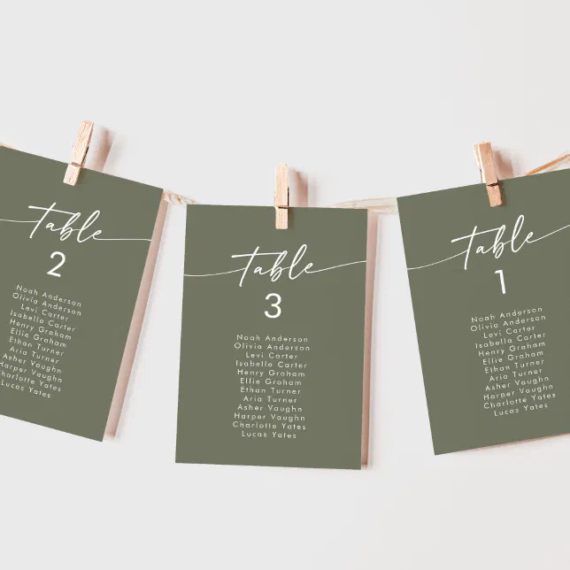 Boho Chic Olive Green Hanging Seating Chart Invitation | Zazzle