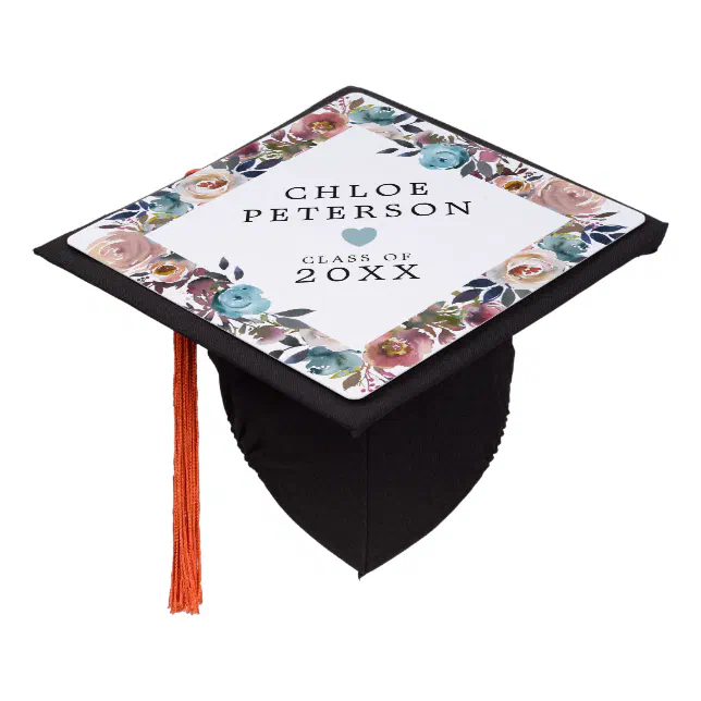 Boho Chic Pink Floral Heart Graduation Cap Topper | Zazzle