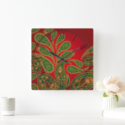 Boho Chic Retro Hippy Paisley Square Wall Clock | Zazzle