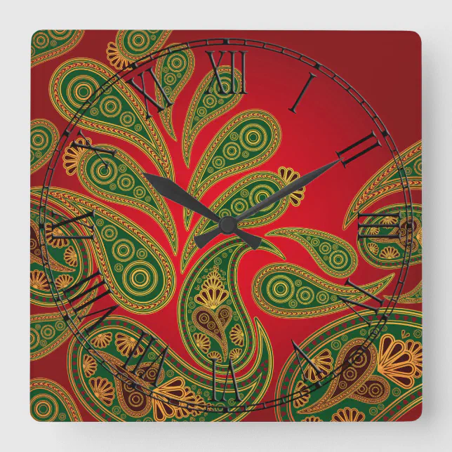 Boho Chic Retro Hippy Paisley Square Wall Clock | Zazzle