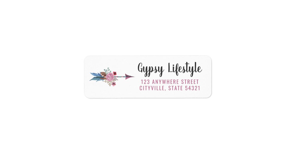 Boho Chic Rustic Feather Arrow Pink Return Address Label | Zazzle