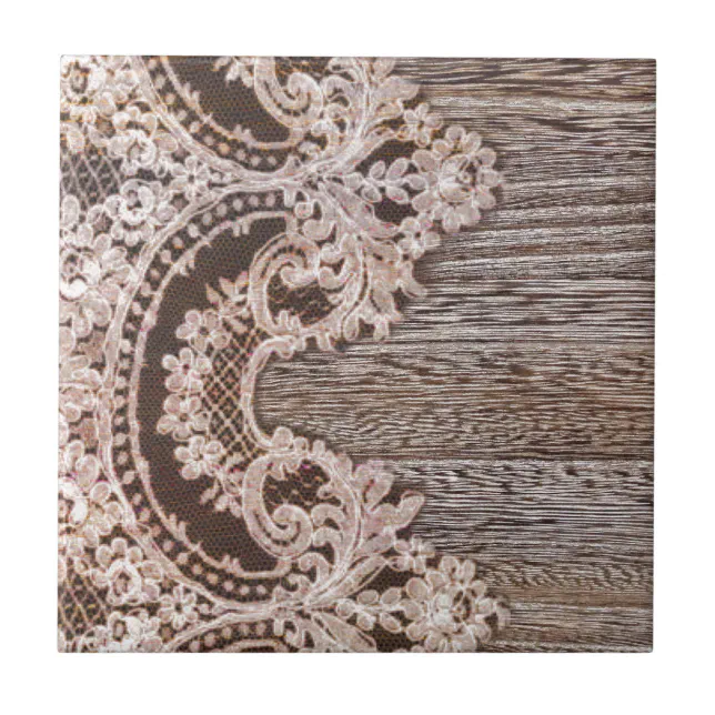 boho chic Rustic Western Country Barn Wood Lace Tile | Zazzle