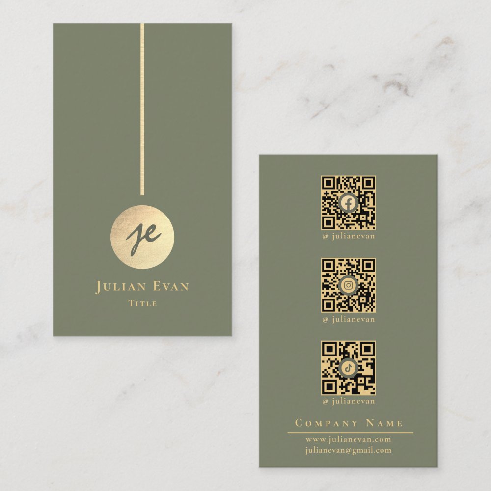 Boho Chic Sage Green & Gold Monogram Social Media Business Card ...