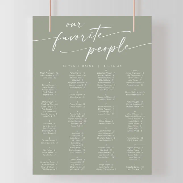 Boho Chic Sage Green Printable Seating Chart | Zazzle