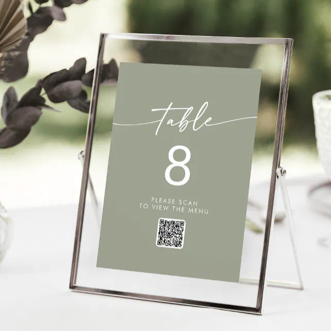 Boho Chic Sage Green QR Code Table Numbers | Zazzle