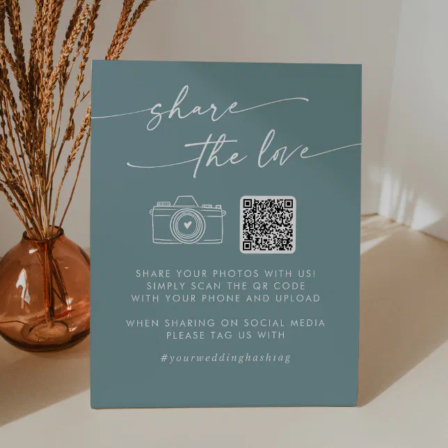 Boho Chic Seafoam Teal Share the Love QR Code Pedestal Sign | Zazzle