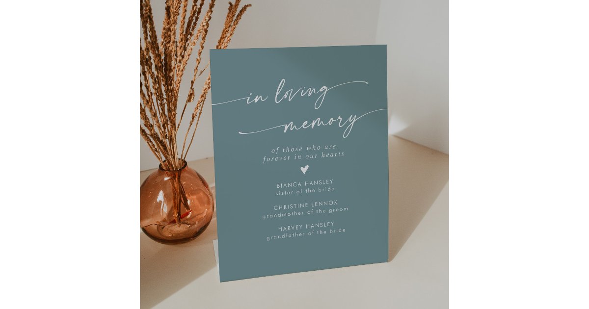 Boho Chic Seafoam Teal Wedding In Loving Memory Pedestal Sign | Zazzle