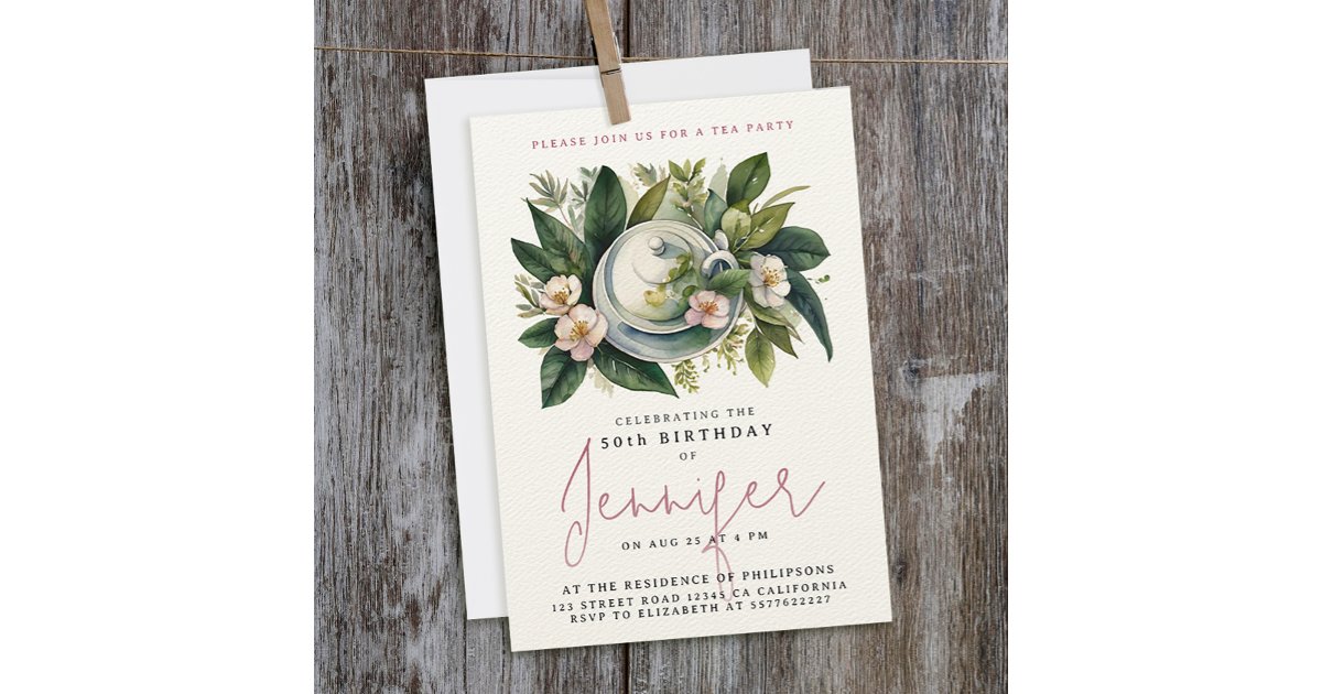 Boho Chic Tea Party Floral Watercolor Calligraphy Invitation | Zazzle