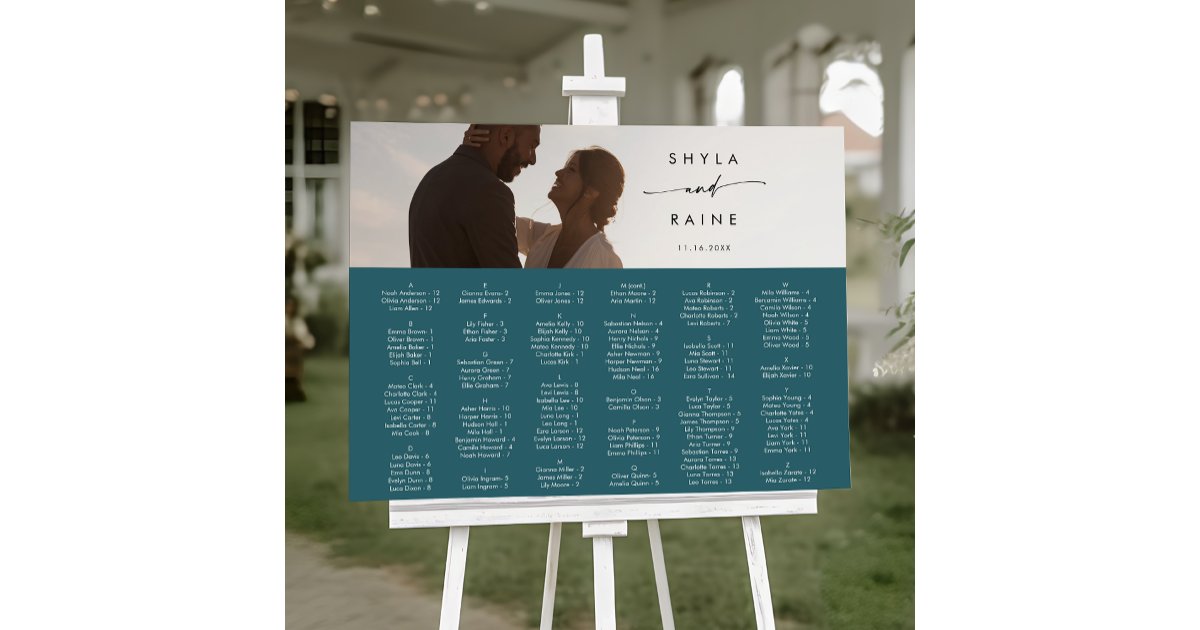 Boho Chic Teal Blue Photo Seating Chart Foam Board | Zazzle