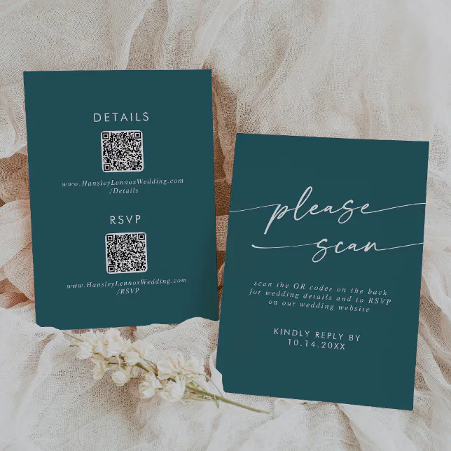 Boho Chic Teal Blue QR Code Details RSVP Card | Zazzle