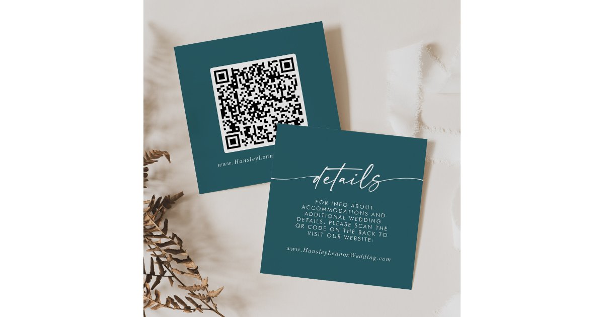 Boho Chic Teal Blue Wedding QR Code Details Enclosure Card | Zazzle