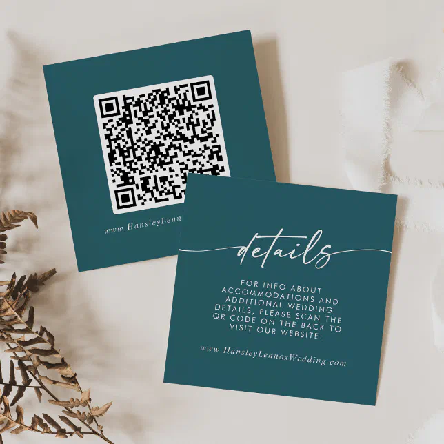 Boho Chic Teal Blue Wedding QR Code Details Enclosure Card | Zazzle