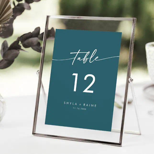 Boho Chic Teal Blue Wedding Table Numbers | Zazzle