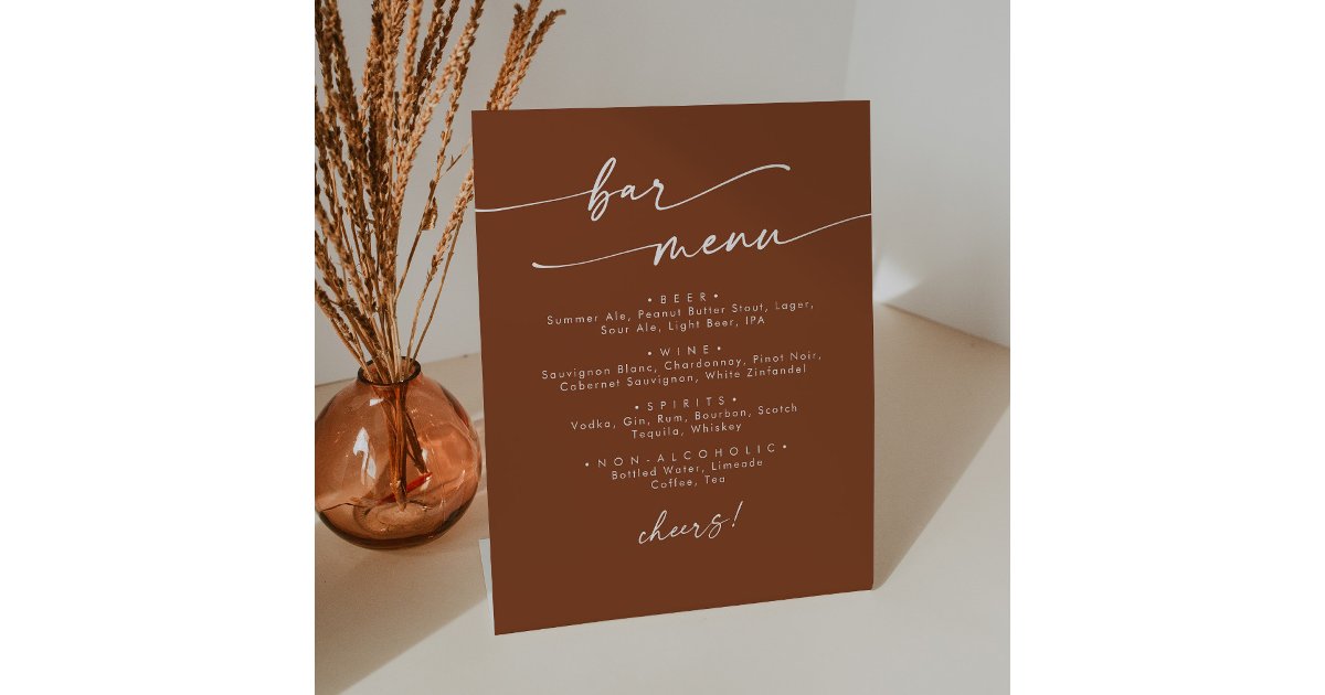Boho Chic Terracotta Wedding Bar Pedestal Sign | Zazzle