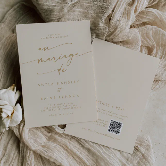 Boho Chic Vintage Gold QR Code French Wedding Invitation | Zazzle