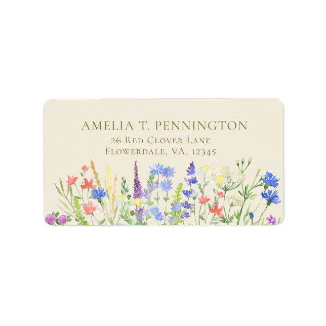 Boho Chic Watercolor Wildflowers Elegant Floral Label | Zazzle