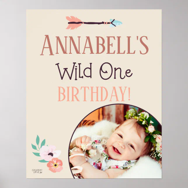 Boho Chic Wild ONE Girly Birthday Party Poster | Zazzle