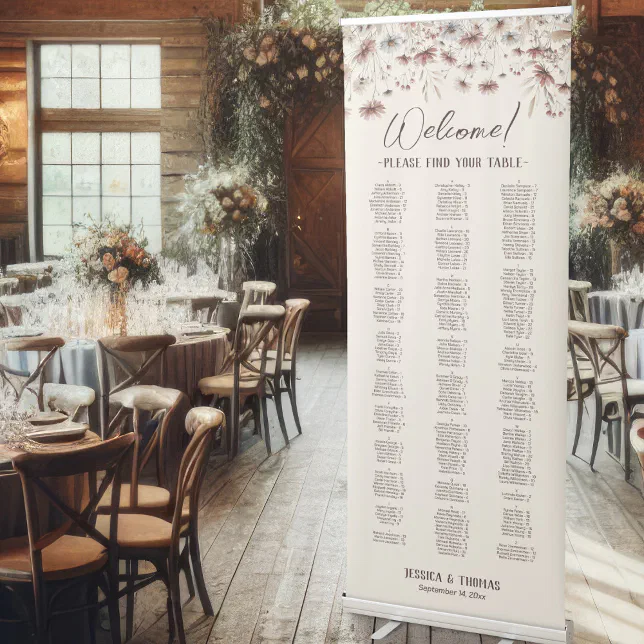 Boho Chic Wildflowers Alphabetical Seating Chart Retractable Banner ...