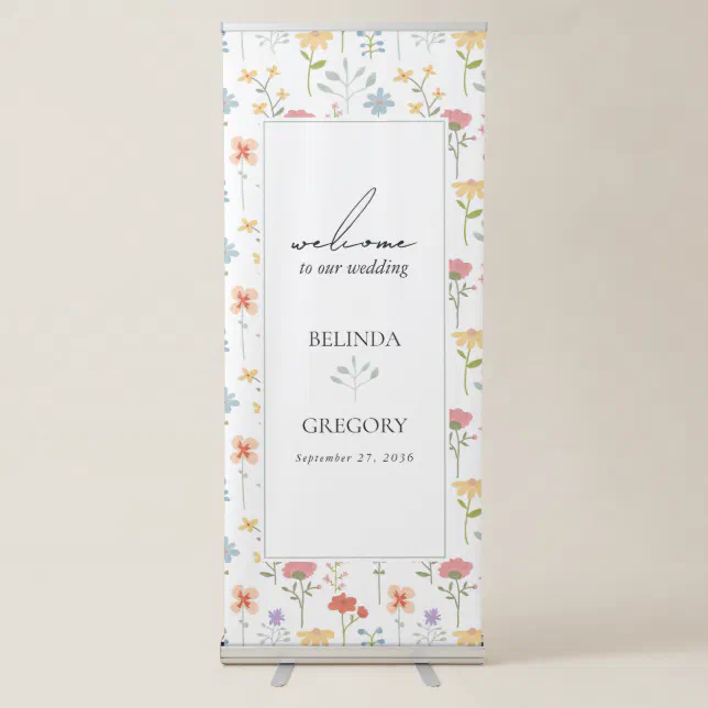 Boho Chic Wildflowers Floral Wedding Welcome Retractable Banner | Zazzle