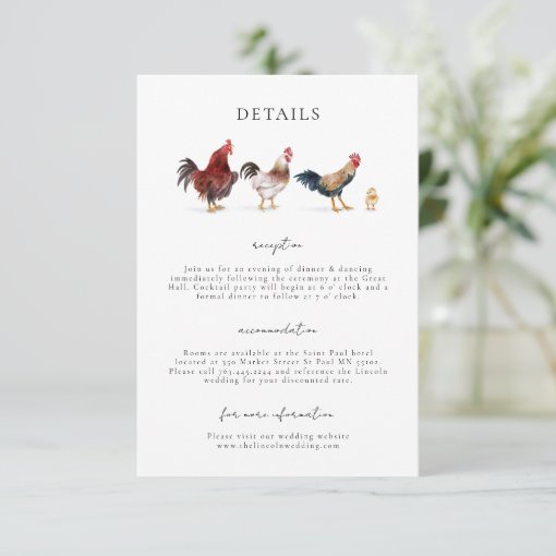 Boho Chicken Farm Wedding Details Enclosure Card | Zazzle