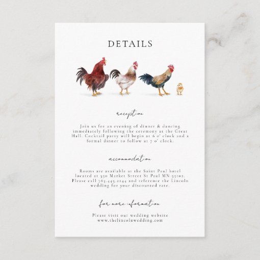 Boho Chicken Farm Wedding Details Enclosure Card | Zazzle
