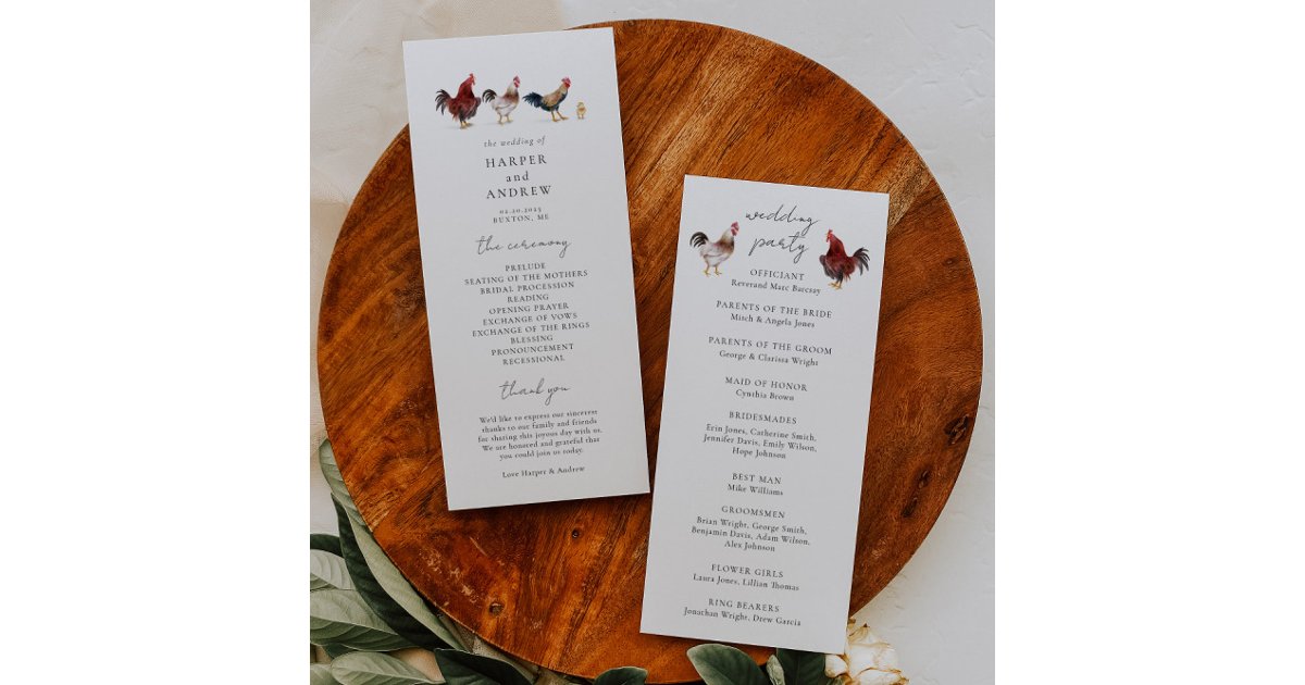 Boho Chicken Wedding Ceremony Program | Zazzle