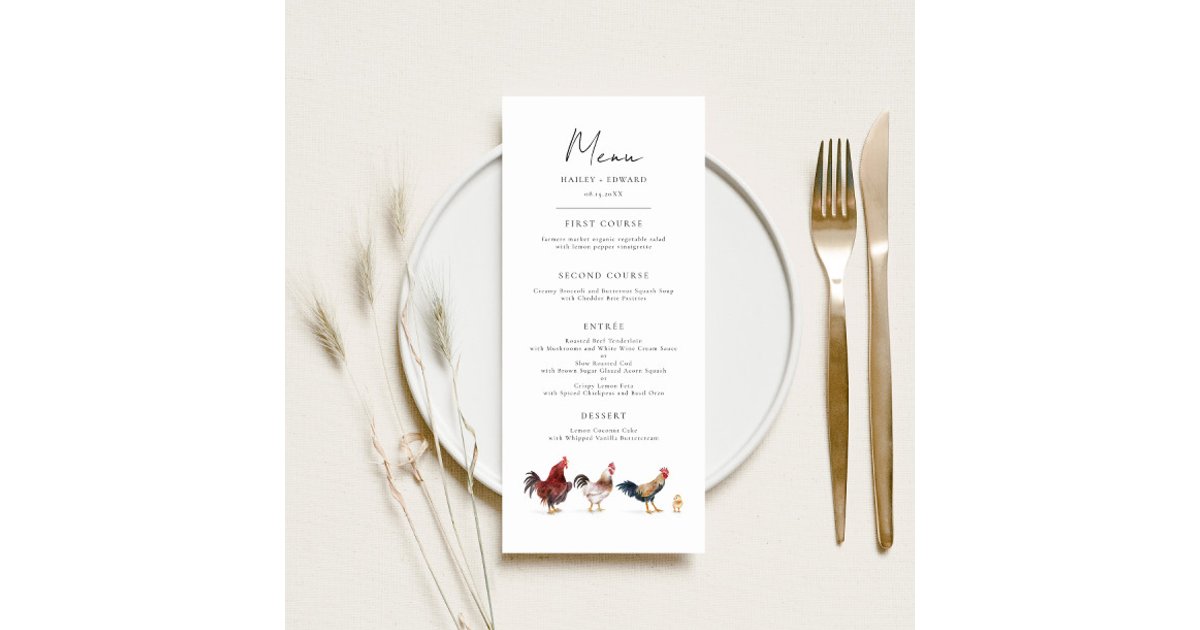 Boho Chicken Wedding Dinner Menu | Zazzle