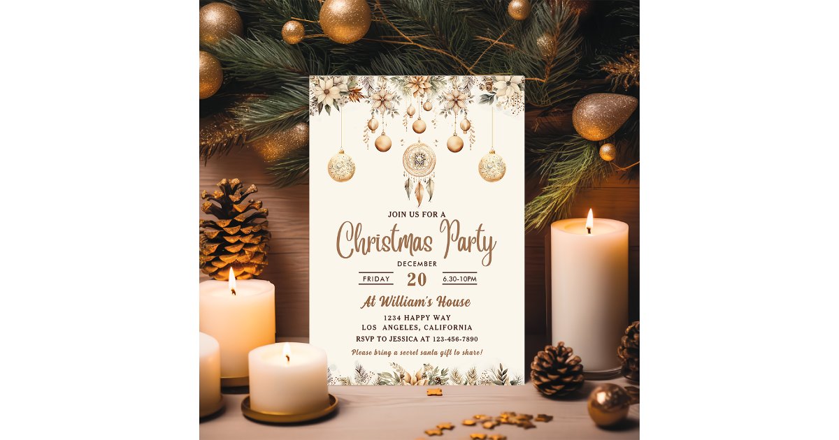 Boho Christmas Floral Christmas Party Invitation | Zazzle