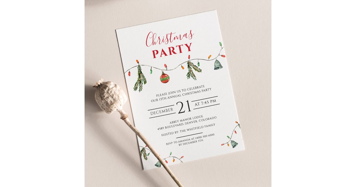 Boho Christmas Holiday Family Party Invitation | Zazzle