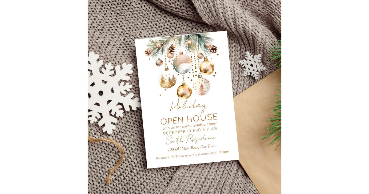 Boho Christmas holiday open house template | Zazzle