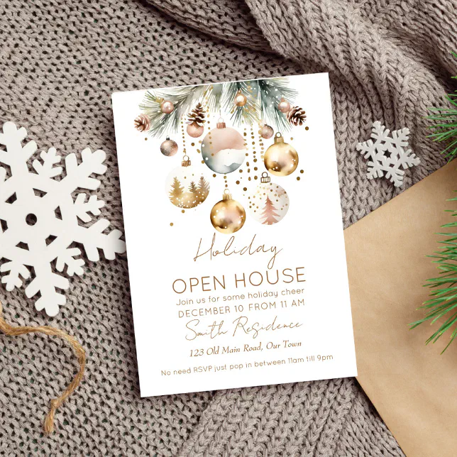 Boho Christmas holiday open house template | Zazzle