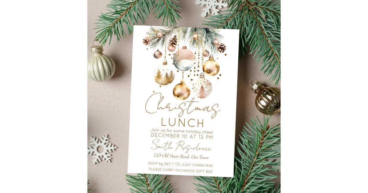 Boho Christmas lunch party snowy watercolor Invitation | Zazzle