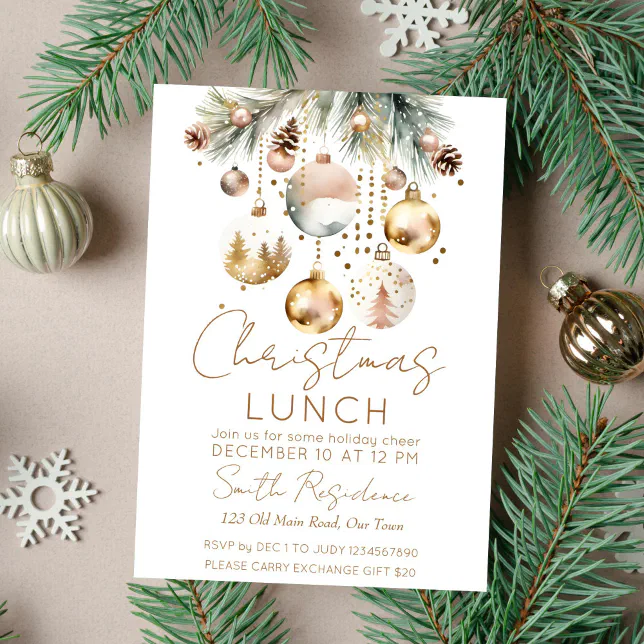 Boho Christmas lunch party snowy watercolor Invitation | Zazzle