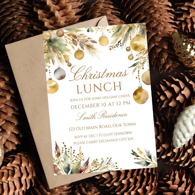 Boho Christmas lunch party watercolor Invitation | Zazzle