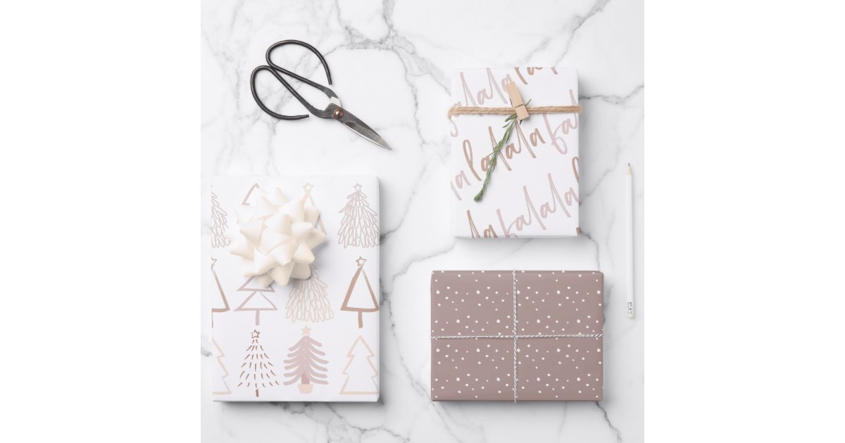 Boho Christmas Trees Falala Dusty Pink Holiday Wrapping Paper Sheets ...