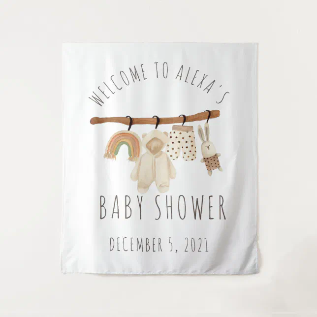 Boho Clothesline Baby Shower Welcome Sign Tapestry | Zazzle