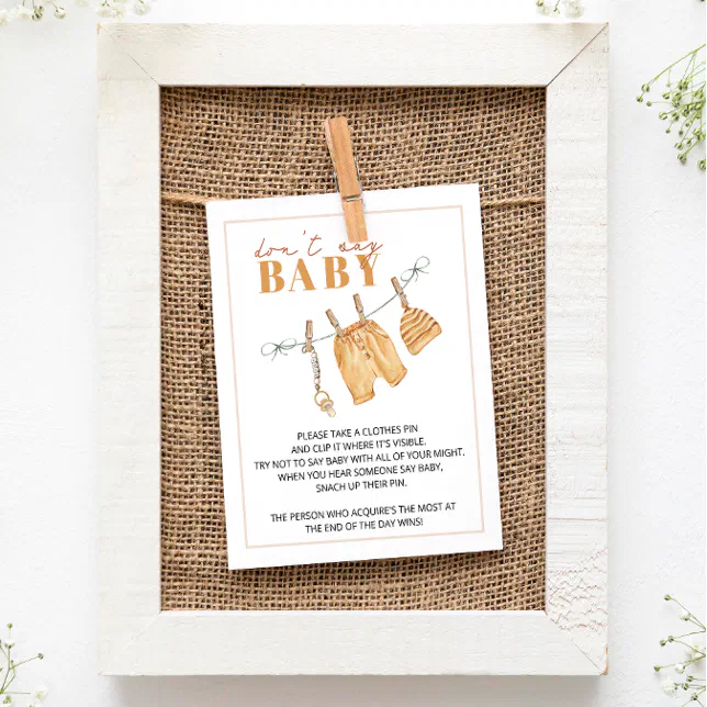 Boho Clothesline Don't Say Baby Game Sign | Zazzle