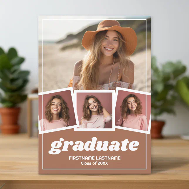 Boho Color Graduation Party with 4 Photos Invitation | Zazzle