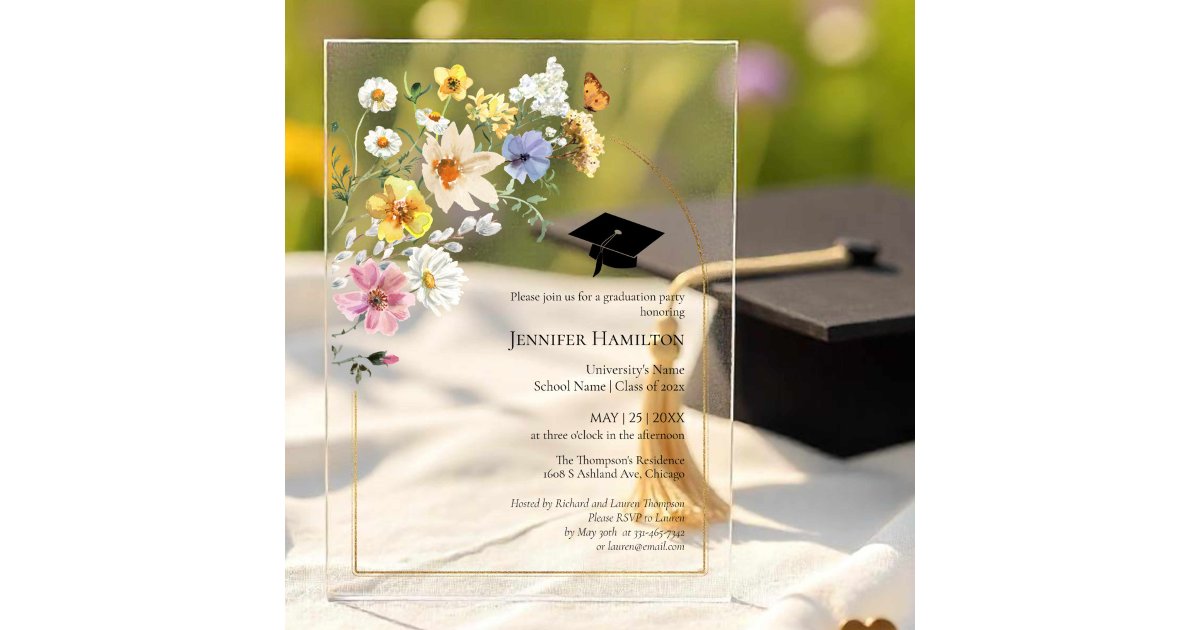 Boho Colorful Wildflower Graduation Party Photo Acrylic Invitations ...