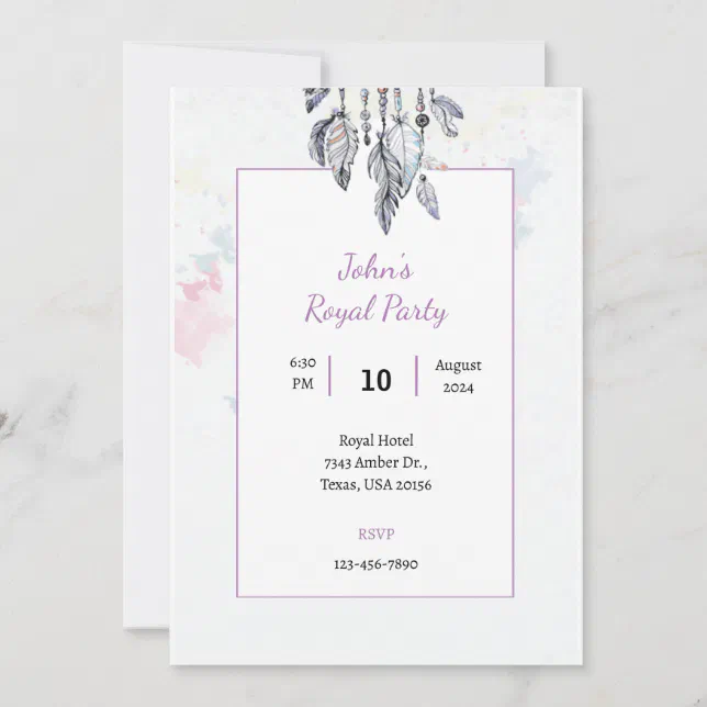 Boho cool watercolor royal party invitation card | Zazzle