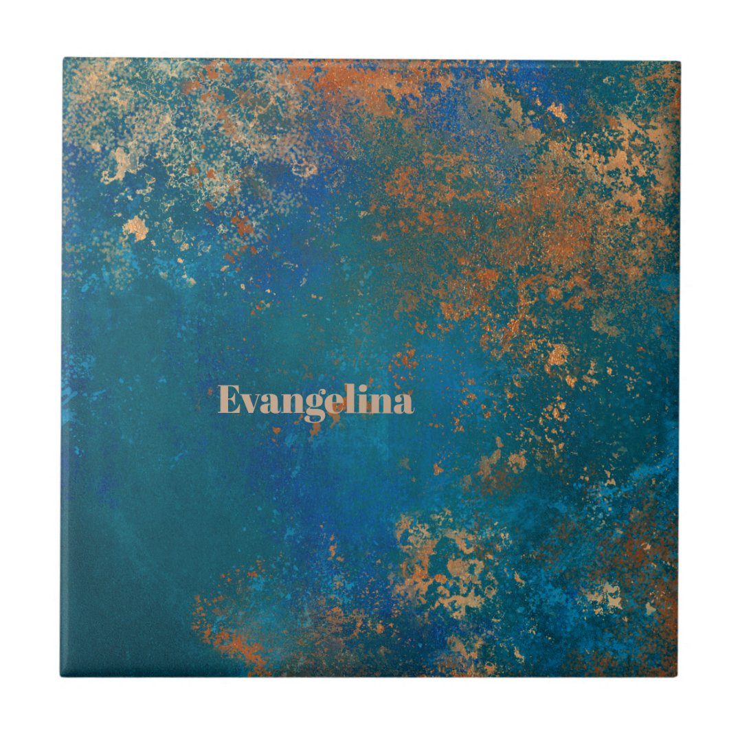 Boho Copper Blue Grunge Ceramic Tile | Zazzle