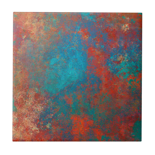 Boho Copper Blue Orange Red Grunge Ceramic Tile | Zazzle