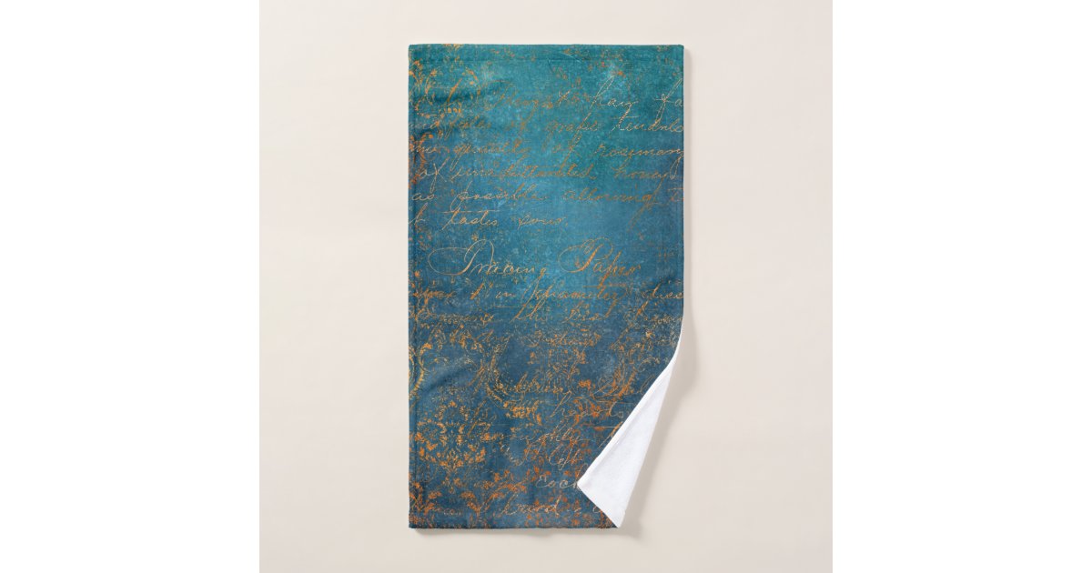 Boho Copper Blue Script Handwriting Grunge Hand Towel | Zazzle