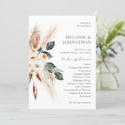 Boho Copper Pampas Floral Wedding Ceremony Program | Zazzle