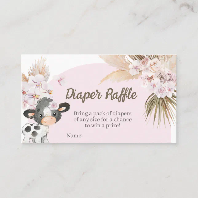 Boho Cow Baby Shower Diaper Raffle Business Card | Zazzle